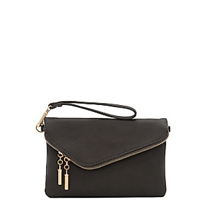 FashionPuzzle Envelope Wristlet Clutch Crossbody Bag with Chain Strap (Charcoal Grey) One Size