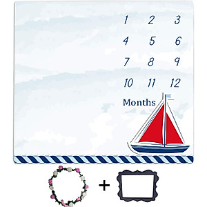 Nautical Baby Milestone Blanket Ship Set Sail Photography Monthly Blanket for Baby Shower Growing Infants & Toddlers Props 48"x48" BTZDLU80
