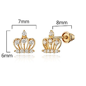 14k Yellow Gold Crown Cubic Zirconia Children Screwback Baby Girls Earrings