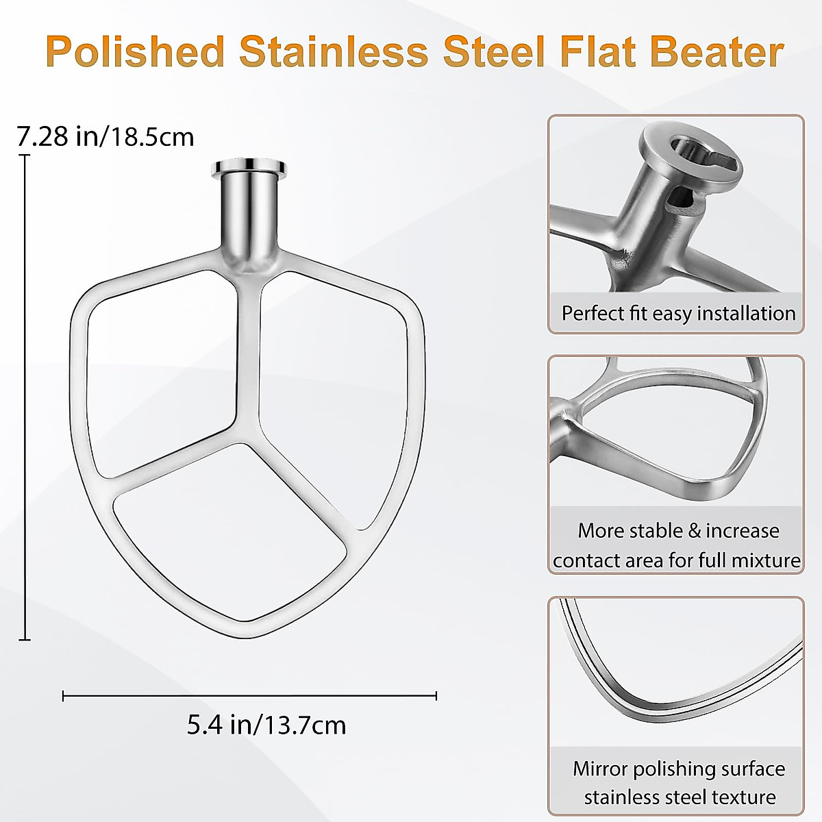 Flat Beater for KitchenAid 5-6 Quart Bowl-Lift Stand Mixer, Stainless Steel Paddle Attachments Fits for Kitchenaid Professional 5 Plus and 600 Seris Mixer, Mixing Accessories, Dishwasher Safe