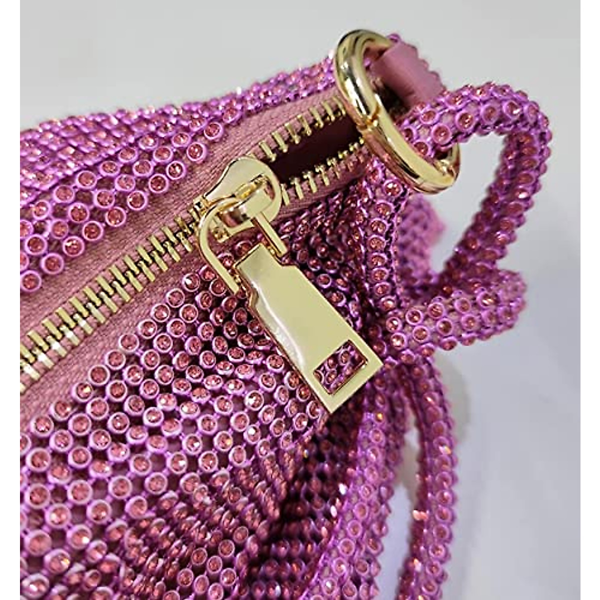 Women's Crystal Rhinestone Slouchy Shoulder Bag for Women Chic Evening Handbag Shiny Purse for Travel Vacation 2022, Rose Pink