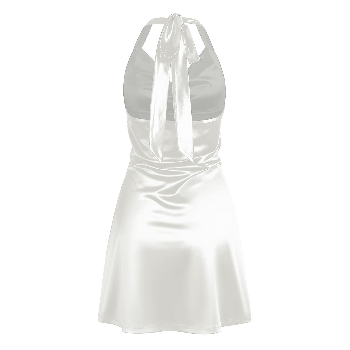 ZAFUL Women Halterneck Satin Mini Dress Sexy Cowl Neck Silky Party Cocktail Club Dress (White-Halter-A, XL)