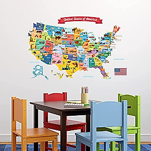 DECOWALL SG-1906 USA Map Kids Wall Stickers Wall Decals Peel and Stick Removable Wall Stickers for Kids Nursery Bedroom Living Room décor