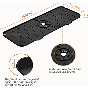 Kitchen Faucet Sink Splash Guard - Water Catcher Mat - Silicone Drying Mat with Built-in Drain Lip - Kitchen Bathroom Sink Drain Mat - Rubber Drying Mat for Countertop Protect