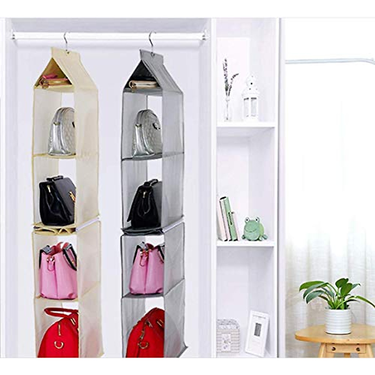 Detachable 6 Compartment Organizer Pouch Hanging Handbag Organizer Purse Bag Collection Storage Holder Wardrobe Closet Space Saving Organizers System For Living Room Bedroom Home Use (Grey)