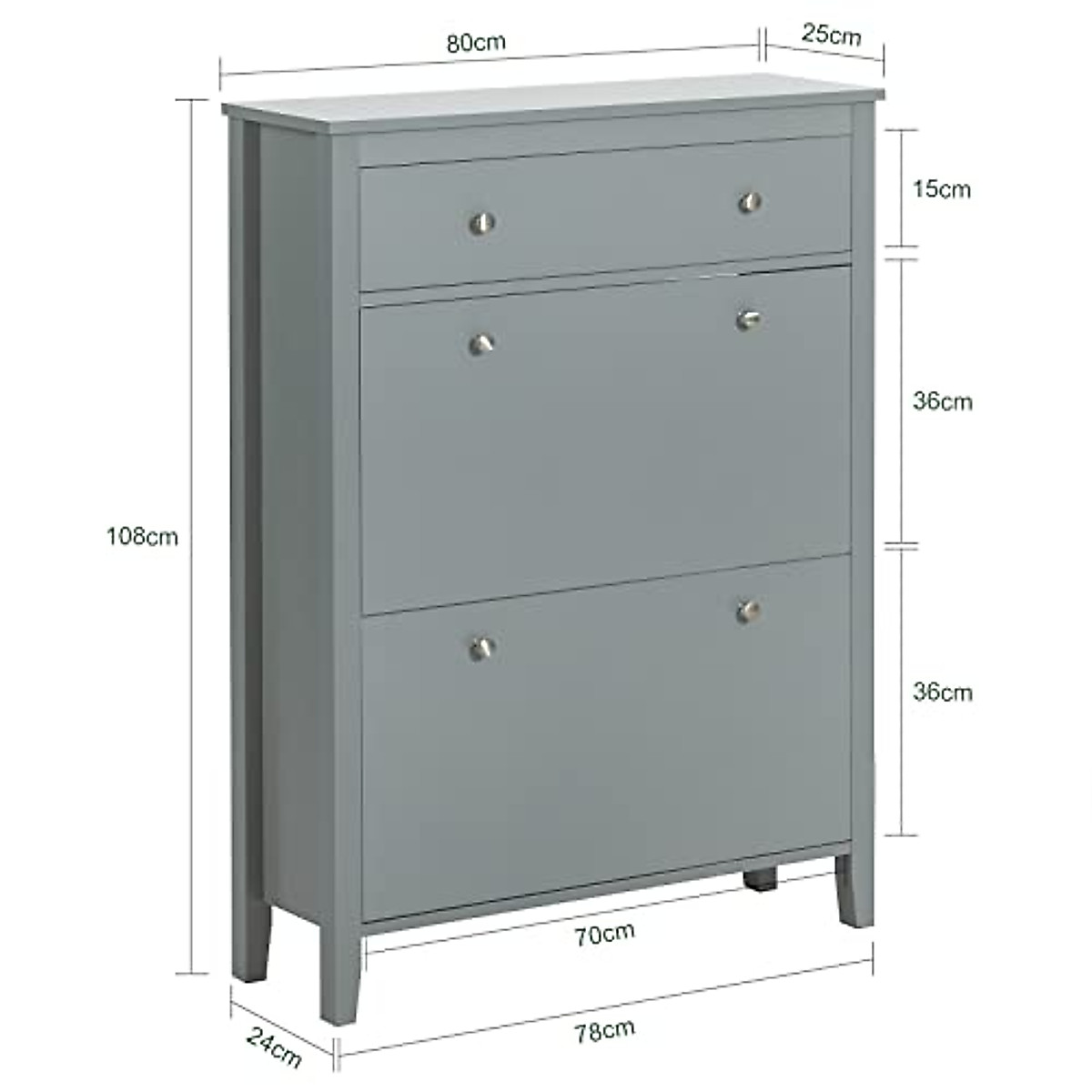 Haotian FSR89-HG, Grey Shoe Cabinet with 1 Slide Drawer & 2 Flip Drawers, Freestanding Shoe Rack, Shoe Organiazer