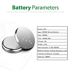 LiCB 5 Pack CR1632 Battery, Long-Lasting & High Capacity CR 1632 Lithium Batteries for Car Remote & Key Fob,3V Coin & Button Cell