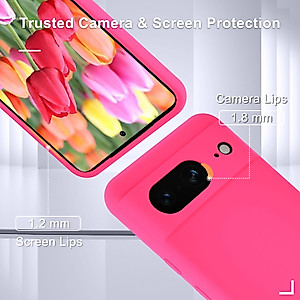 YENAPOON for Google Pixel 8 Case, Silicone Phone Case with 2 Screen Protector, Soft Anti-Scratch Microfiber Lining, Full Body Shockproof Slim Cover Support Wireless Charging, Hot Pink