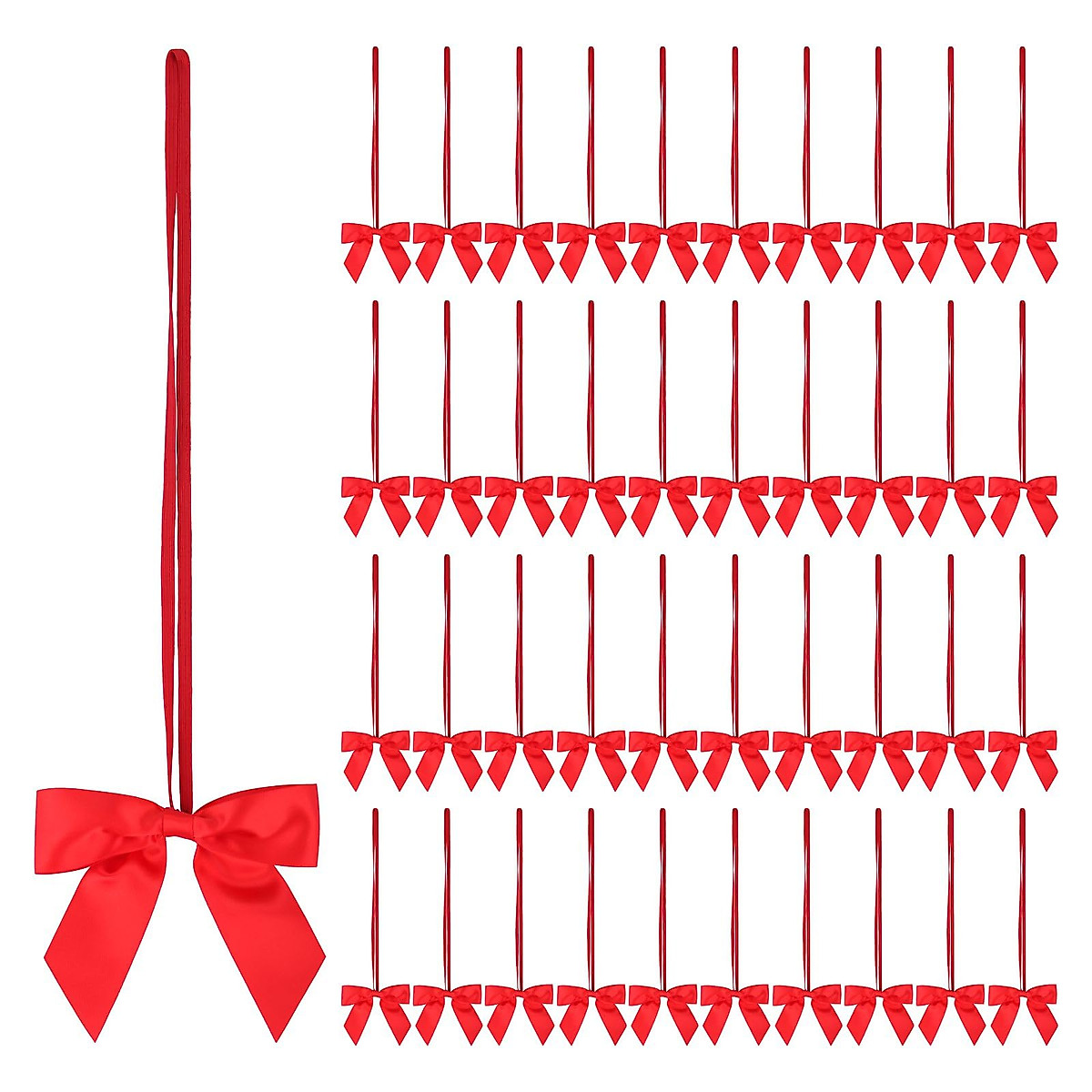 Meseey 50pcs 8 Inch Stretch Elastic Loops with Pre-Tied Red Ribbon Bows for Gift Wrapping,Baby Showers, Weddings, Christmas Boxes (8", Red)