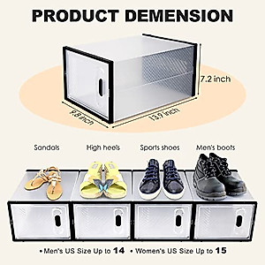 12 Pack Foldable Shoe Storage Boxes, Shoe Boxes Clear Plastic Stackable with Front Magnetic Door, Ventilation and Dust-proof, Shoe Organizer Boxes for Closet, Entryway, Bedroom, Fit for Sneaker/Boots/High heel(13.9 x 9.8 x 7.2) Clear (12Pack)