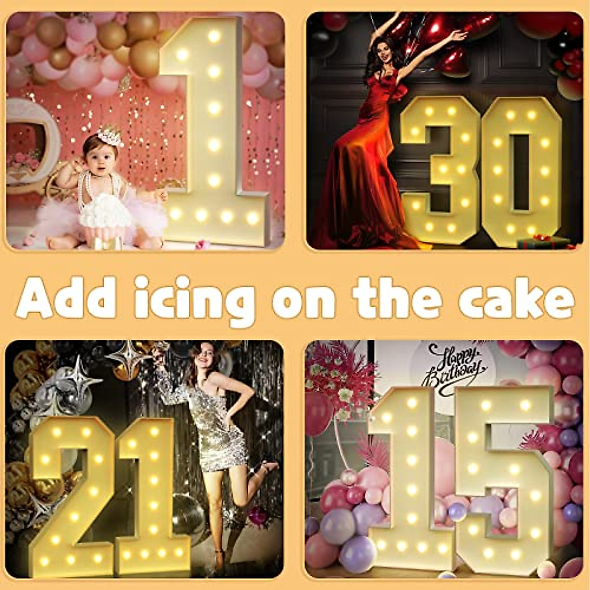 imprsv 4FT Marquee Numbers, Marquee Light Up Numbers for 1st 21st Birthday Decorations, Marquee Light up Letters Anniversary Party Decor, Mosaic Numbers for Balloons Number 1, Pre-Cut Foam Board Kit