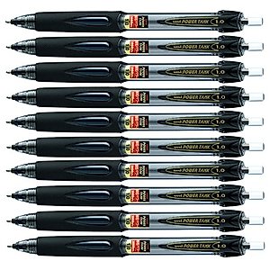 Uni SN200PT10.24 Power Tank Retractable Ballpoint Pen, 1.0mm, Black Ink, Pack of 10