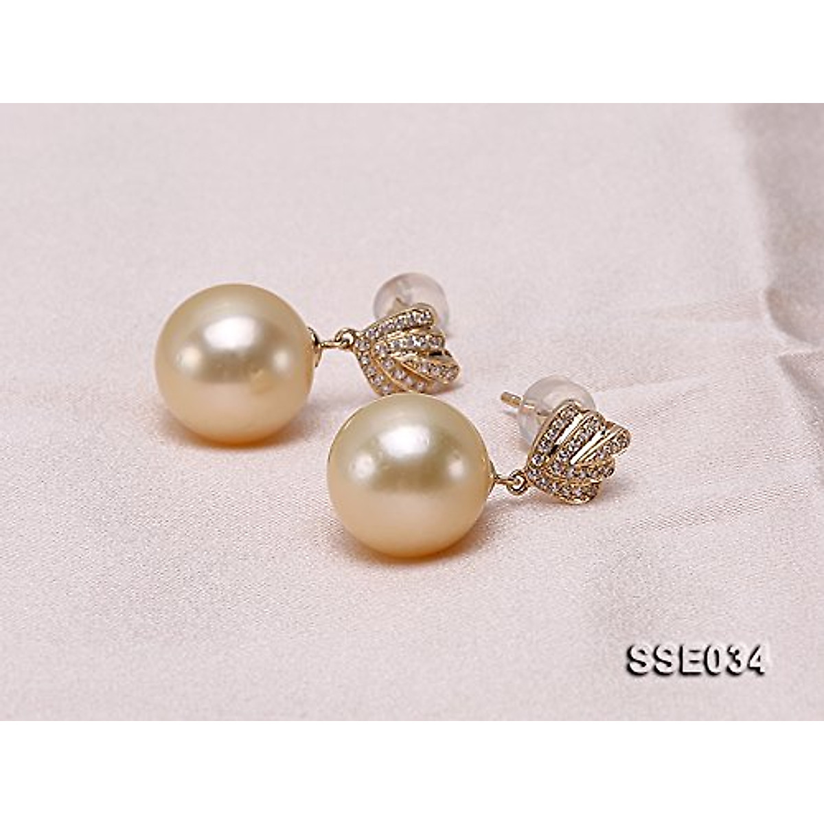 JYX Pearl Classic 14K Gold Earrings AAA Quality Genuine 11mm Round Golden South Sea Cultured Pearl Drop Earrings for Women