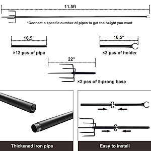FLORECORD 2 Pack Heavy Duty 10ft Adjustable Outdoor Metal String Light Poles Lighting Stand to Hang LED Lights for Outside, Backyard Accessories, Garden, Wedding, Party
