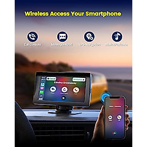 Wireless Apple Carplay & Android Auto for Car Stereo, Portable 7 Inch Apple Car Play Touch Screen Sync GPS Navigation Audio Car Radio Receiver for Car, Bluetooth, Siri, Multimedia Player, FM