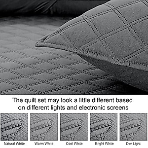 Exclusivo Mezcla 3-Piece Gray King Size Quilt Set, Box Pattern Ultrasonic Lightweight and Soft Quilts/Bedspreads/Coverlets/Bedding Set (1 Quilt, 2 Pillow Shams) for All Seasons