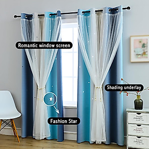Anytime Dream Star Blackout Curtains for Kids Rooms Girl Princess Curtain for Daughter Bedroom Window (Blue,1 Panel,W52 x L63inch)