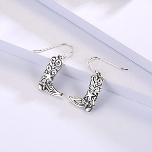 Sterling Silver Cowgirl Boot Earrings: Women Dangle Boot Earrings Country Western Style Jewelry Gifts for Cowgirl (Style 1)