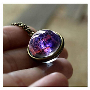Galaxy Pendant Necklaces Nebula Double Sided Outer Space Glass Planet Necklace for Women Men Earth Globe Universe Jewelry Christmas Gifts 7