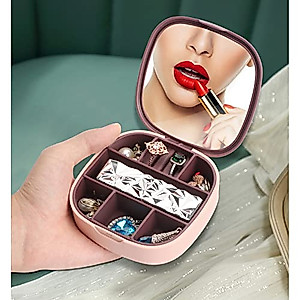 Unaikoo Travel Jewelry Organizer, Small Jewelry Box with Mirror, Plastic Lipstick Jewelry Organiser Box To Girl Women,Mini Jewerly Storage Holder for Earrings,Ring, Necklaces(Pink)