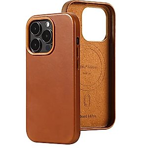 LONLI Edition - (for iPhone 14 Pro) - Premium European Genuine Leather Case - Develop Patina Over Time - Compatible with Magsafe Brown