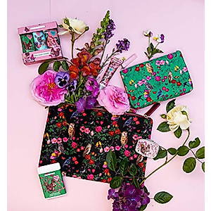 Vintage & Co. Nathalie Lete Forest Folk Large Travel Beauty Wash Bag Clutch | Silky-Soft Velvet | Birds & Flowers Print