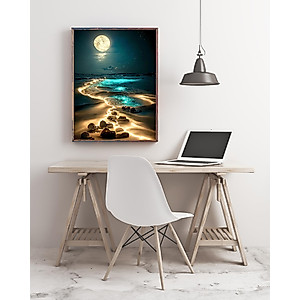 KINPLUB Moonlight Beach Diamond Painting Kits for Adults, 5D Seaside Moon Diamond Art Kits for Beginners, DIY Full Drill Paint with Diamond, Home Wall Decor 12 x 16 Inch