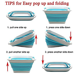 SAMMART 37L (9.77 Gallon) Collapsible Plastic Laundry Basket - Foldable Pop-Up Storage Container/Organizer - Portable Washing Tub - Space Saving Hamper/Basket (1, Grey/Bright Blue)