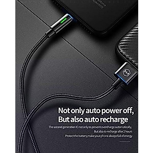 Power Off/On Smart LED Auto Disconnect and Auto Recharge Nylon Braided Sync Charge USB Data 6FT/1.8M Cable Compatible New Phone List Below (Black, 4FT/1.2M)