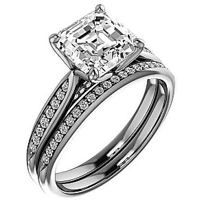 Mois 2 CT Asscher Cut VVS1 Colorless Moissanite Engagement Ring Set, Wedding/Bridal Ring Set, Sterling Silver Vintage Antique Anniversary Promise Ring Set Gift for Her (6)