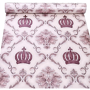 HOYOYO 17.8 x 118 Inches Self-Adhesive Liner Paper, Removable Shelf Liner Wall Stickers Dresser Drawer Peel Stick Kitchen Home Decor,Dark Red Flower Crown