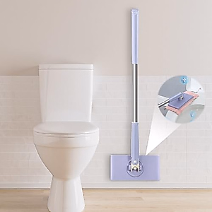 Automatic Cloth Changing Mini Mop, Hands-Free Mini Mop, 360°Rotating Head Portable Push-Pull Handle Design, Hands-Free Mini Mop Compatible with Face Towels, for Bathroom, Kitchen (Purple)