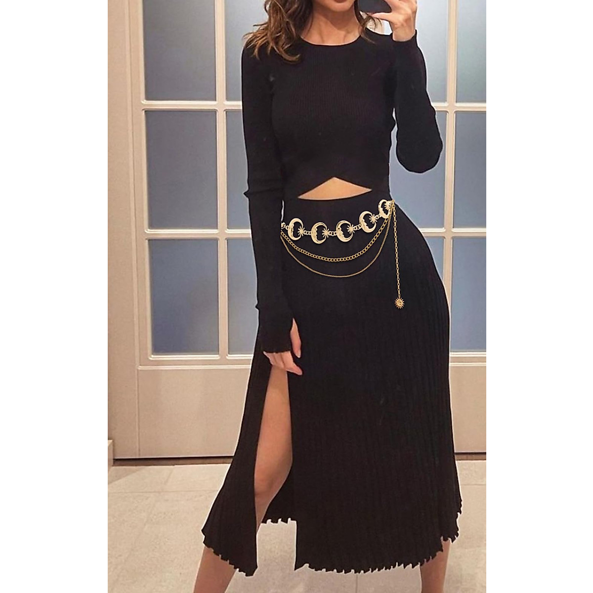 Multilayer Sun Moon Chain Belt Metal Waist Chain Belt Gold Silver Chain Belt for Women Belly Chain Belt Bohemia Body Jewelry