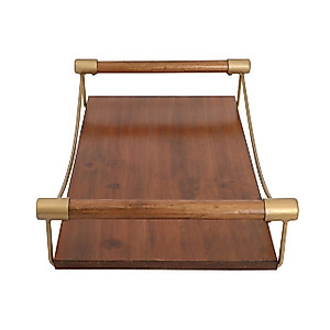 The Urban Port 15-Inch Rectangular Wood Serving Tray with Matte Gold Trim, Brown and Gold