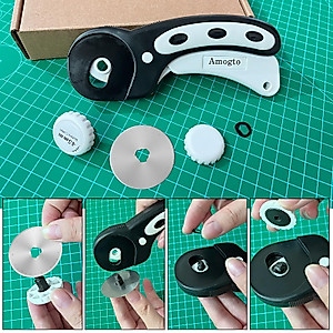 Amogto Rotary Cutter for Fabric, 45mm Fabric Cutter with 7pcs Rotary Cutter Blades, Ergonomic Quilting Supplies Tool for Leather, Crafting, Sewing, Quilting, Fabric Cutter Wheel for Left & Right Hand