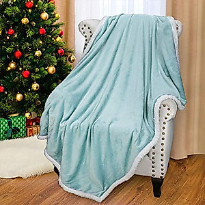 Catalonia Teal Fluffy Sherpa Throw Blanket, Super Soft Mink Plush Couch Blanket, TV Bed Fuzzy Blanket, Comfy Warm Heavy Throws, Comfort Gift for Her, 50x60 inches