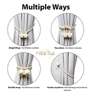 NazTur Magnetic Curtain Tiebacks- Upgrade 2022 with a Thicker Twist Rope and Strong Magnet Tieback Window Treatment Holdbacks Draperies Holders Decorative Drape Handmade Curtain Tie Back (Beige, 2)