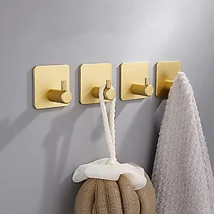 Generic 4 Packs Adhesive Towel Hooks Wall Hooks for Bathroom, Kitchen, Adhesive, No Drill, Stainless Steel,, Gold, BSM0129