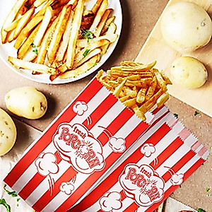 Snack Container 100 Pieces Paper Popcorn Bags Bulk, Red and White Popcorn Bags Individual Servings for Popcorn Machine Party Kitchen Party Movie Theater, Carnival Party