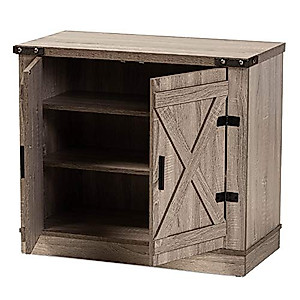 BOWERY HILL Farmhouse Brown Finished Wood 2-Door Shoe Storage Cabinet