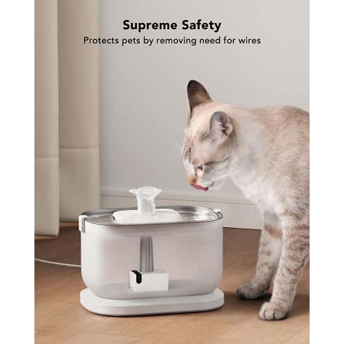 PETLIBRO Cat Water Fountain Stainless Steel with Wireless Pump, 2.5L/84oz Dockstream Automatic Pet Water Fountain for Cats Inside, Easy to Clean, BPA-Free Dog Water Dispenser with Two Flow Modes,White
