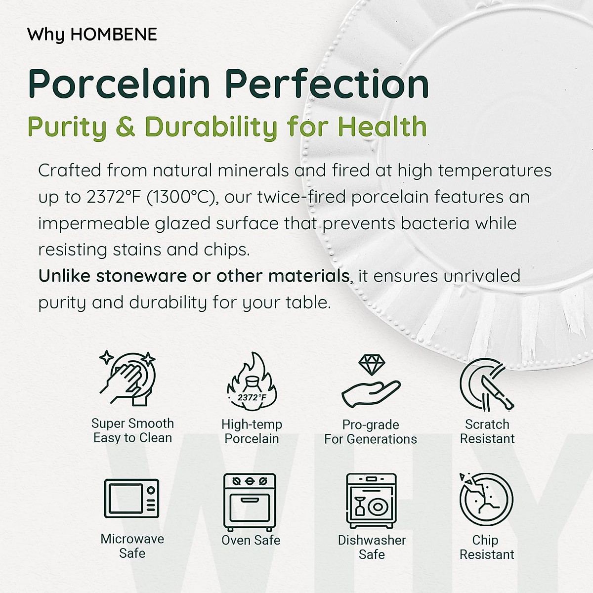 HOMBENE Plates and Bowls Sets, 12 Piece Dinnerware Sets Bone China, Porcelain Dinner Set with Cereal Bowls, Ceramic Soup Bowls, for Pasta, Salad, Gift Idea, Wavy Pattern