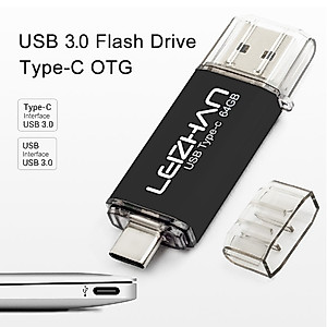 leizhan 64GB USB C Flash Drive USB 3.0 Type C Dual Jump Drive Memory Stick for USB C Smartphones, Samsung Galaxy S10,S9, Note9, S8, S8 Plus, LG G6, Google Pixel XL, Tablets,Black