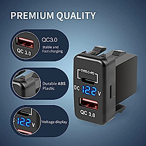 Cllena Quick Charge 3.0 & PD USB C Dual USB Port Charger Socket Power Adapter for Toyota