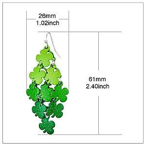 RareLove Silver Plated Multi Green Shamrock Chandelier Piercing Dangle Earrings Alloy St Patrick's Day Gift For Women