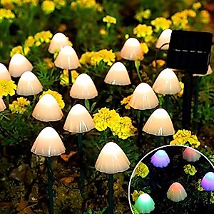 FEICN 30 LED Outdoor Solar Garden Lights,21ft 8 Modes Mini Solar Mushroom Lights,Christmas Waterproof Decorative Pathway Landscape for Yard Patio Party Wedding Festival Decoration (Warmcolor)
