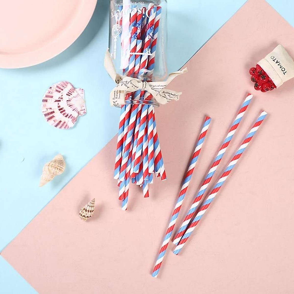 Disposable Straws Eco Friendly Drinking Accessories Natural Paper Material Colorful Stripe Pattern Party Supply(multicolor)