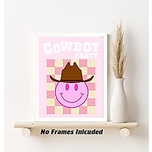 Pink Western Cowgirl Theme Wall Art Aesthetic Poster Preppy Room Decor, Retro Cowgirl Canvas Print, Glamour Cowgirl Wall Art for Girls Room College Dorm Room Decoration, Set of 4-(8"x10" Unframed)