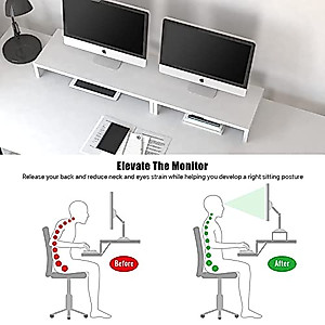 White Desk with Keyboard Tray, 55 INCH Desk with Storage Shelves Modern Computer Desks for Home Office Study Desk with Monitor Shelf Industrial PC Desk Studio Desk with Iron Hooks, Easy to Assemble