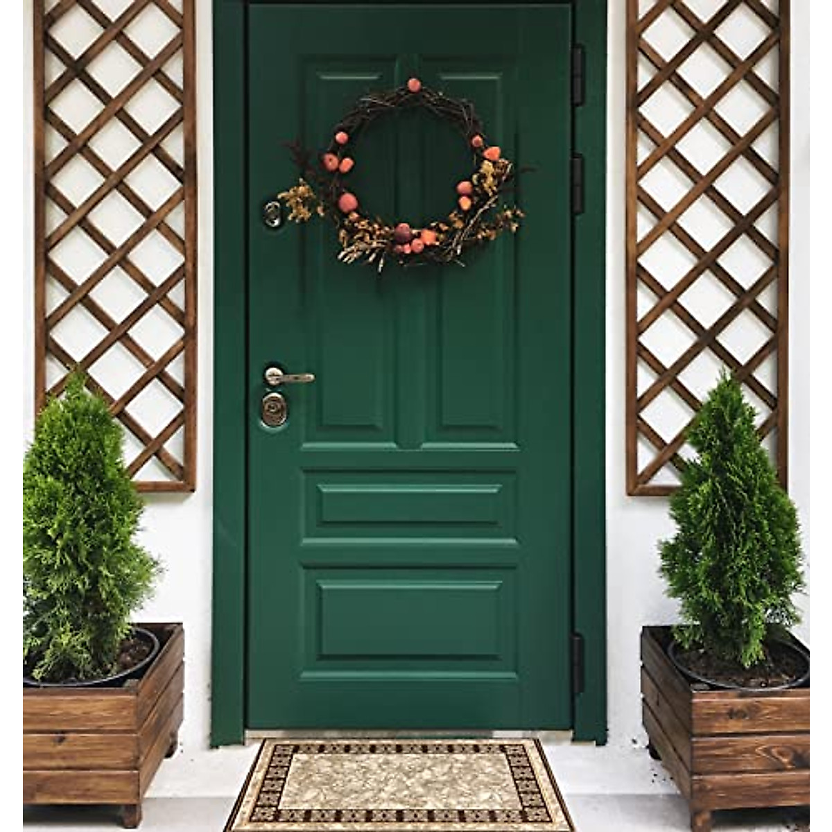 Stair Treads Non-Slip Landing Mat- Skid Resistant Rubber Back Landing Rug - Beautiful Design Landing Mat for Bottom of Stairs - Floormat - Doormat (20" x 30") Mixed Beige Floral